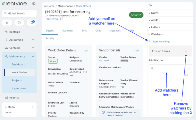 What is a Watcher on a Work Order?